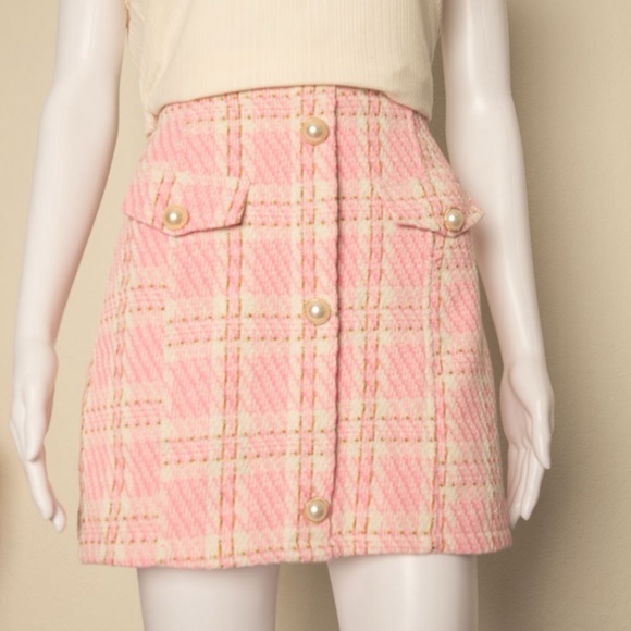 SHEIN | Skirts | Shein Pink Tweed Plaid Skirt Clueless Office Wear ...